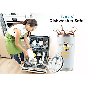 JENVIO Bee Mothers Day Gifts for Women | Queen Bee Lover | White Stainless Steel Wine/Coffee Travel Tumbler/Mug Includes Lid 2 Straws and Gift Box | Valentine's Day Bumble Bee (20 Ounce)