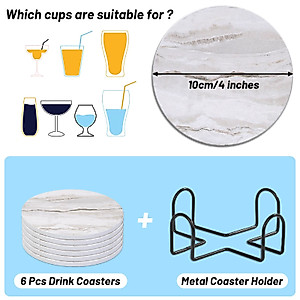 Acejoz Drink Coasters with Holder for Coffee Table, Absorbent Coaster Sets of 6, Marble Style Ceramic Coaster for Wooden Table, Suitable for Kinds of Cups, Home Decor, 4 Inches