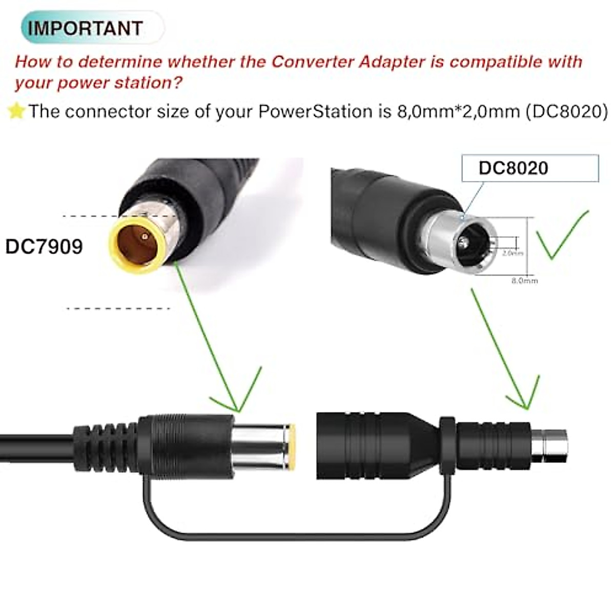 helpers lab 8mm DC7909 Connector to DC8020 Adapter for Solar Panel RV Portable Power Station Solar Generator Compatible with Jackery Explorer Series 3000 2000 1500 1000 Pro 2000 1000 700 Plus -1 PCS