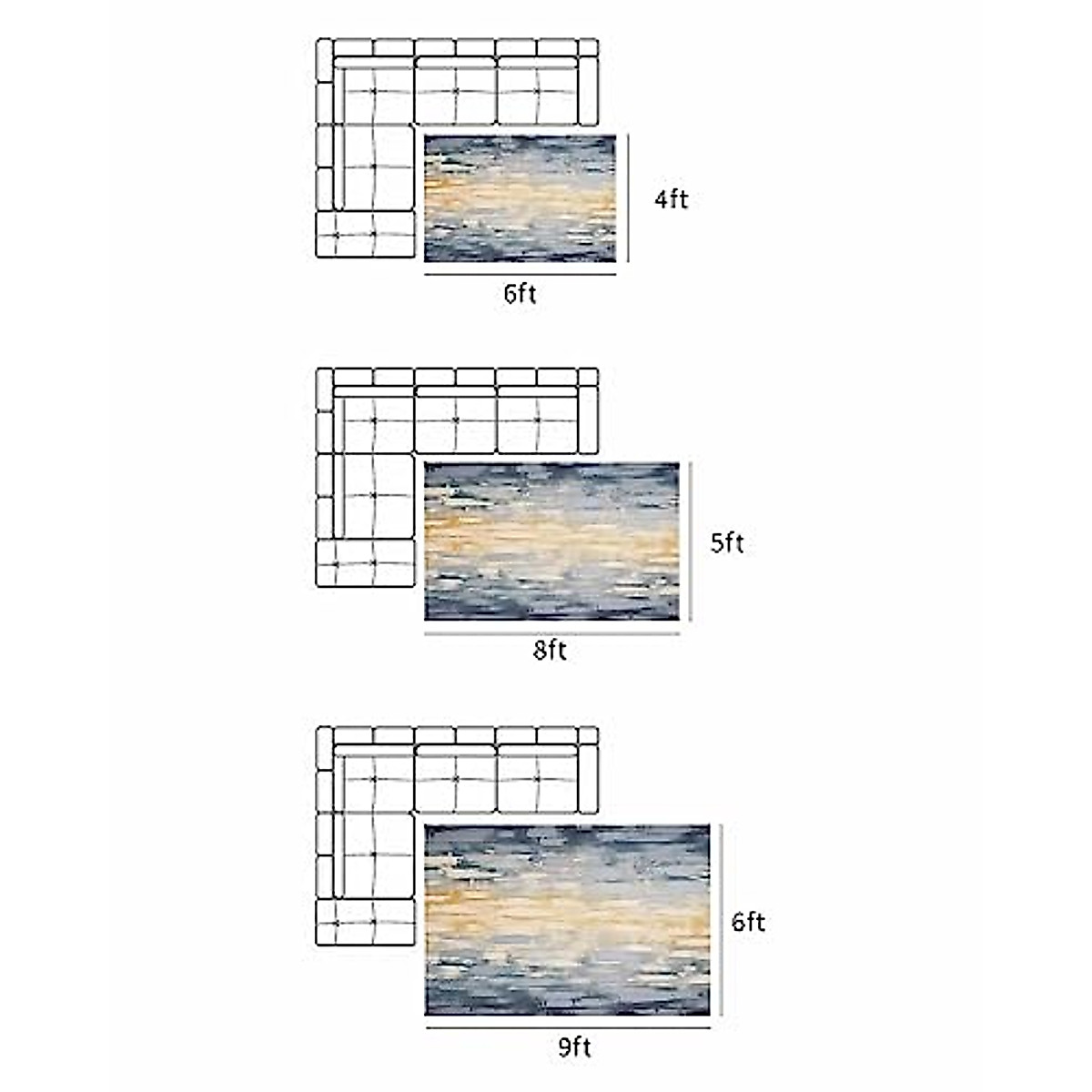 Yellow Painting Outdoor Rugs for 4'x6' Patios Clearance, RV Camping Mat Rug Portable Outside Rug Indoor Outdoor Area Rug Mat for Beach Deck Pool Contemporary Abstract Navy Blue Art