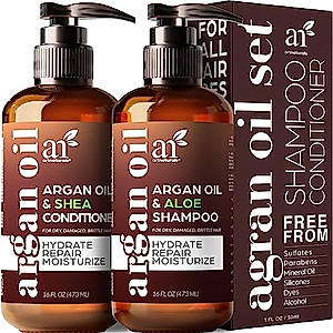 Argan Oil Shampoo and Conditioner Set - Sulfate-Free Formula with Nourishing Moroccan Oil and Keratin -for All Hair, Curly or Straight - Hydrate Repair and Defy Frizz for Salon-like Results! (16 Fl Oz (Pack of 2))