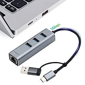 USB C to Ethernet Adapter YICORPS 3 Port USB 3.0 Expander Hub to RJ45 LAN with Gigabit Ethernet LAN Adapter for MacBook/Windows 10/8.1/Surface Pro/Chromebook/Linux and More Laptop
