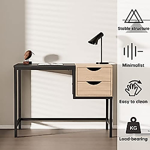 jiexi Small Computer Desk for Small Spaces, Modern Home Office Desk with Drawers, 39.3 Inch Home Office Laptop Table, Study Table for Bedroom, Office, Dorm and Workplace
