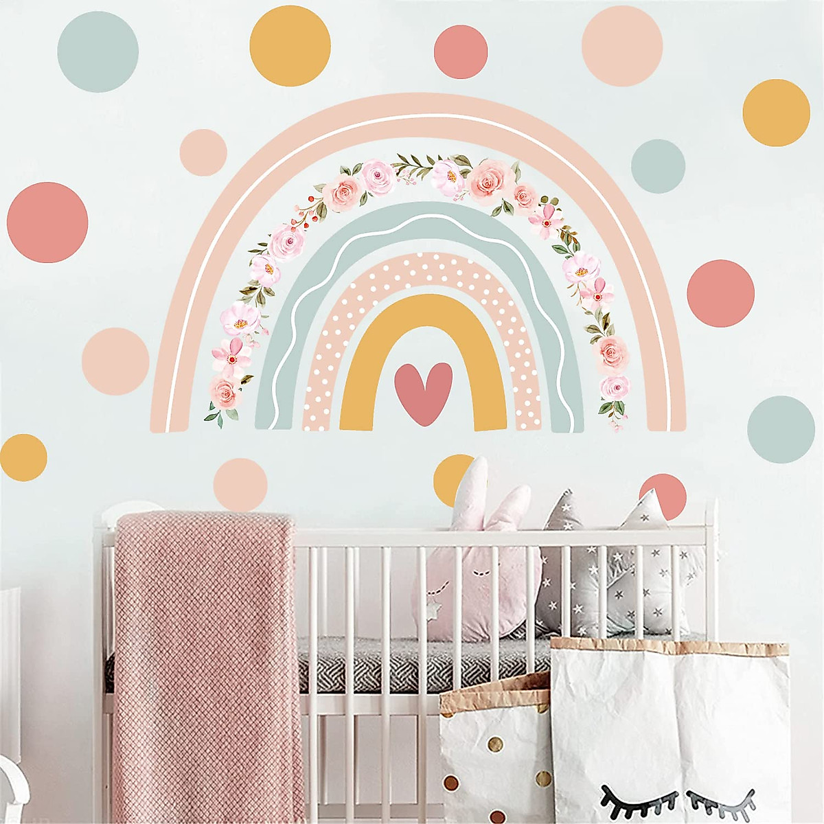 Boho Rainbow Graffiti Wall Decals, Peel and Stick PVC Wall Stickers, Vinyl Art Removable Mural Home Decor for Baby Kids Teen Girls Bedroom Playroom Living Room Nursery Classroom (Rainbow-06)
