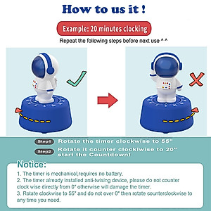 Cartoon Timer Kids Cute Kitchen Timer, Astronaut Learning Management Timer, Reminder No Batteries for Study Work Exercise Training Home Desktop Decor (Blue)