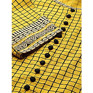 Yash Gallery Women's Cotton Slub Checks Print Anarkali Kurta (White)