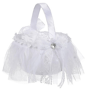 Abaodam White Hamper White Basket Flower Girl Baskets Lace Bridal Basket White Flower Basket Lace Satin Basket Pendant Drill Flower Girl Baskets for Weddings Baskert for Wedding Wedding Basket White