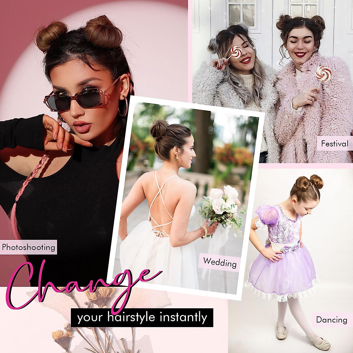 REECHO 2 PCS Mini Claw Clip in Messy & Cat Ears Hair Bun Extensions HB001 Wig Accessory Updo Hairpieces for Women Girls (Pack of 2-3.5" Wavy, Natural Black)