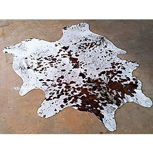 ecowhides White Tricolor Brazilian Cowhide Area Rug, Cowskin Leather Hide for Home Living Room (XL) 7 x 6 ft