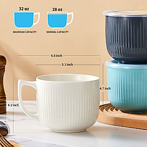 Hoilse Ceramic Soup Bowl with Handle and Vented Lid, 32oz Large Deep Soup Mug with lid, Travel Cereal Bowl for ramen and instant noodle Microwave Safe, Dishwasher Safe(Blue)