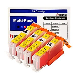 INK4WORK 4 Pack Compatible Ink Cartridge Replacement for Canon CLI-251XL CLI-251 XL Yellow to use with PIXMA MX722 MX922 iP7220 iP8720 iX6820 MG5420 MG5422 MG5520 MG5522 MG5620 (Yellow, 4-Pack)