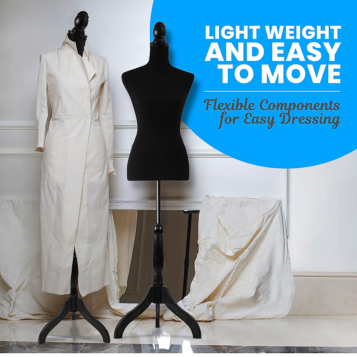 SereneLife Torso Display Female Mannequin with Adjustable Height (52-64 Inches), Easy-to-Assemble Design, Lightweight & Durable, Stable Tripod Stand, Perfect for Clothing Display