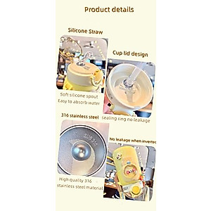 Kawaii Bear Straw Water Bottle with Shoulder Strap, Leak-proof Stainless Steel Vacuum BPA free Cute Insulated Water Bottles and Kawaii Stickers for Girls School Office(Pink)