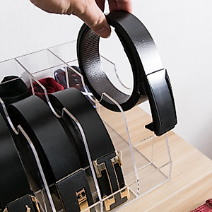 HeiMma Acrylic Belt Organizer for Drawer, Belt and Tie Storage Holder for Closet Neck Tie Box Organizer, 14 Compartment, Large Size