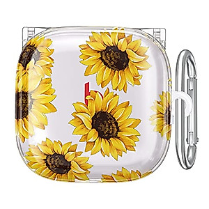 Beats Fit Pro Case Cover,AIRSPO Hard PC Case for Beats Fit Pro Cute Protective Beats Fit Pro Earbuds Case Cover with Keychain（Sunflower）