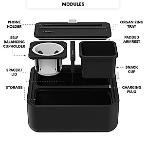 CouchConsole Original Tray - Drinks & Snacks Sofa Caddy with Armrest, Table with Phone Stand- TV Remote Control Storage and Organizer - for Living Rooms, RV, and Cars, Black/Gray