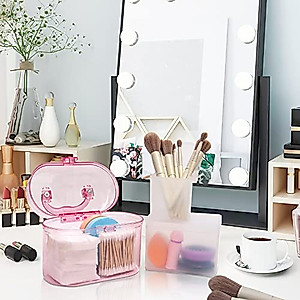 Plastic Square Storage Bin-Cabinet,Gift Box Portable Vanity Organizer with Secure Lid and Handle, Clear Container Box for Toiletries (1 Red Box + 1 Middle Box + 1 Small Box)