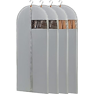 4 Pack - 65" Dress Garment Bags for Hanging Clothes, Dress Bags for Gowns Long, Foldable Long Garment Bag with Clear Window for Closet Storage and Travel - Gray