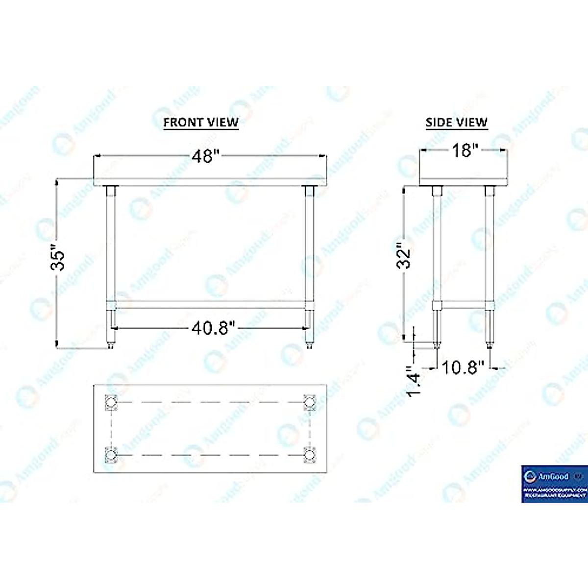 AmGood 18" x 48" Maple Wood Top Work Table with Adjustable Undershelf