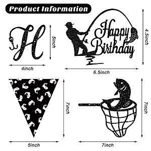 3 Pieces Fishing Birthday Banner Decoration Fisherman Cake Topper Triangle Banner Glitter Fishing Happy Birthday Cake Decoration for Men Boys Kids Black Go Fishing Theme Birthday Party Supplies