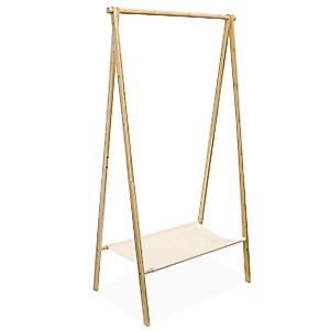 RoyalHouse Bamboo Garment Rack with Bottom Fabric Storage Shelf, Clothing Rack for Laundry, Guest Room, Bedroom, Home Organization