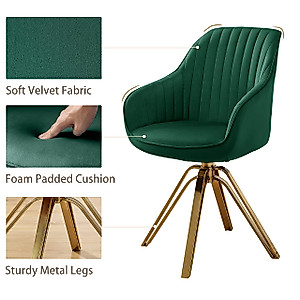 Art Leon Mid Century Modern Swivel Accent Chair, Desk Chair No Wheels, Fabric Upholstered Armchair with Gold Legs, Chair for Bedroom, Green Black