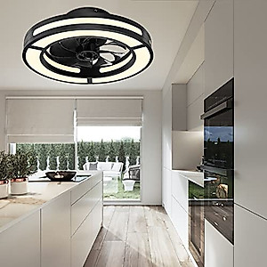 Ohniyou Ceiling Fan with Lights Remote and APP Control,19'' Flush Mount Low Profile Fan,Smart Ceiling Fan with Dimmable LED Night Light Reversible Blades Timing, Enclosed Fan for Bedroom,Living Room