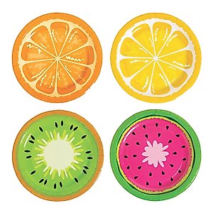 Fun Express - Tutti Frutti Fruit Dessert Plate for Party - Party Supplies - Print Tableware - Print Plates & Bowls - Party - 8 Pieces