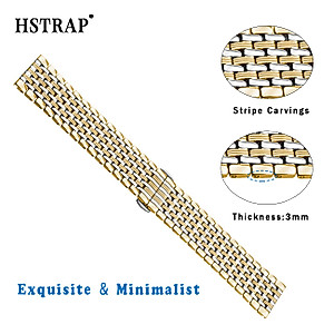 Hstrap Quick Release Metal Watch Band Compatible with Samsung Galaxy Watch 7/6/5/4 Bands 40mm 44mm/Galaxy Watch 6 Classic 43mm 47mm/Galaxy Watch 5 Pro 45mm, 20mm Mesh Watch Bands Women Men Gold-Silver