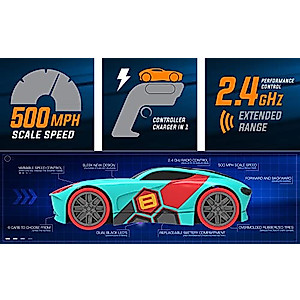 Tracer Racers Second Generation 2.4 GHz R/C High Speed Radio Control 1:64 Scale Race Add-on Car - Teal