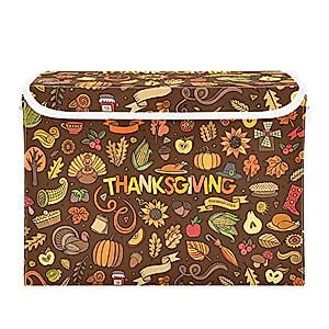 RunningBear Happy Thanksgiving Leaves Large Storage Bins with Lid Collapsible Storage Bin Closet Organizers Foldable Fabric Storage Boxes for Office Bedroom ClothesToys