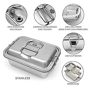 Double Layer Stainless Steel Bento Lunch Box - 1800ML Leak Proof Container with Safety Latch, Chopsticks and Spoon Included. Perfect for Adults and Easy to Clean! Dishwasher Safe Metal Bento Box.