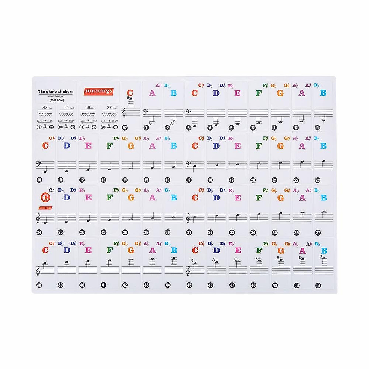 VGEBY 61/88 Keys Piano Stickers, Transparent Removable Keyboard Double Layer Coating for Kids and Beginners(Colored)