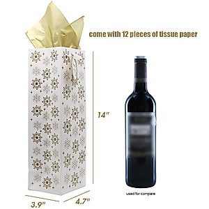 Lulu Home Gold Bottle Gift Bags with Tissue Paper, 12 Pcs Heavy Duty Xmas Bottle Cover with Tags for Holiday Decoration, Party Favors