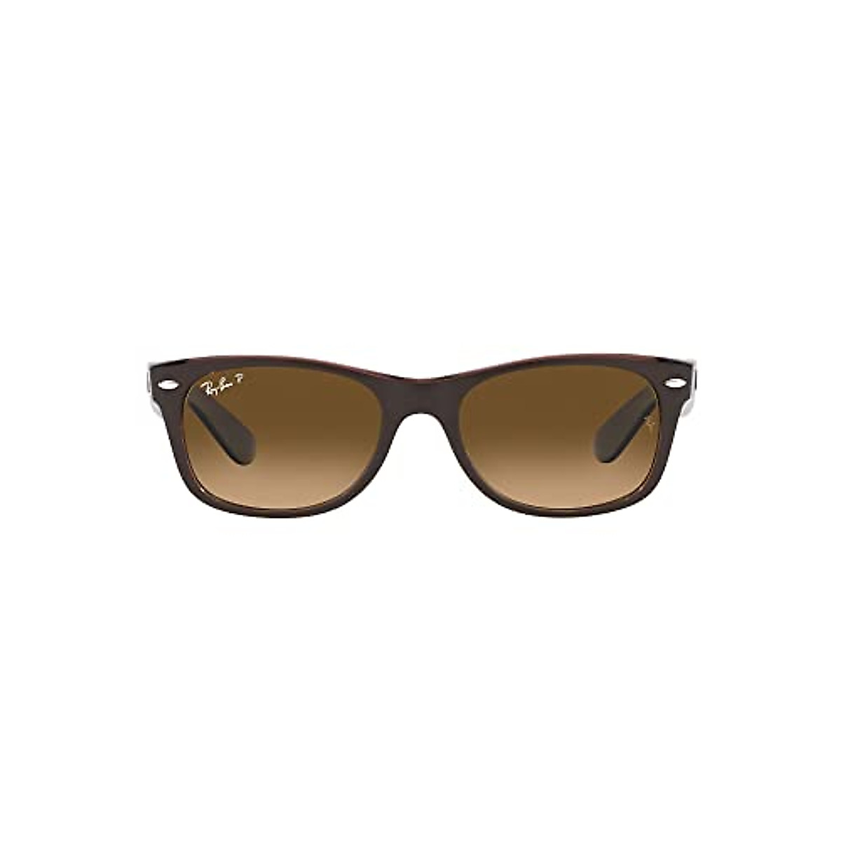 Ray-Ban RB2132 New Wayfarer Square Sunglasses, Matte Brown On Transparent Brown/Gradient Brown Polarized, 52 mm