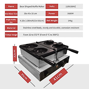 Generic Yovtekc 2PCS Open Mouth Bear Shaped Waffle Maker, Electric Ice Cream Bear Waffle Maker, Commercial Waffle Maker Machine for Restaurant Snack Bar, Non-Stick Inner 1600W 110V, 35*41*32cm