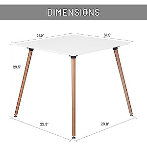 Modern 31.5 Inch Square Dining Table for 2-4 People, Functional White Table with Solid Wood Legs for Home Office Kitchen Dining Room Patio Small Spaces