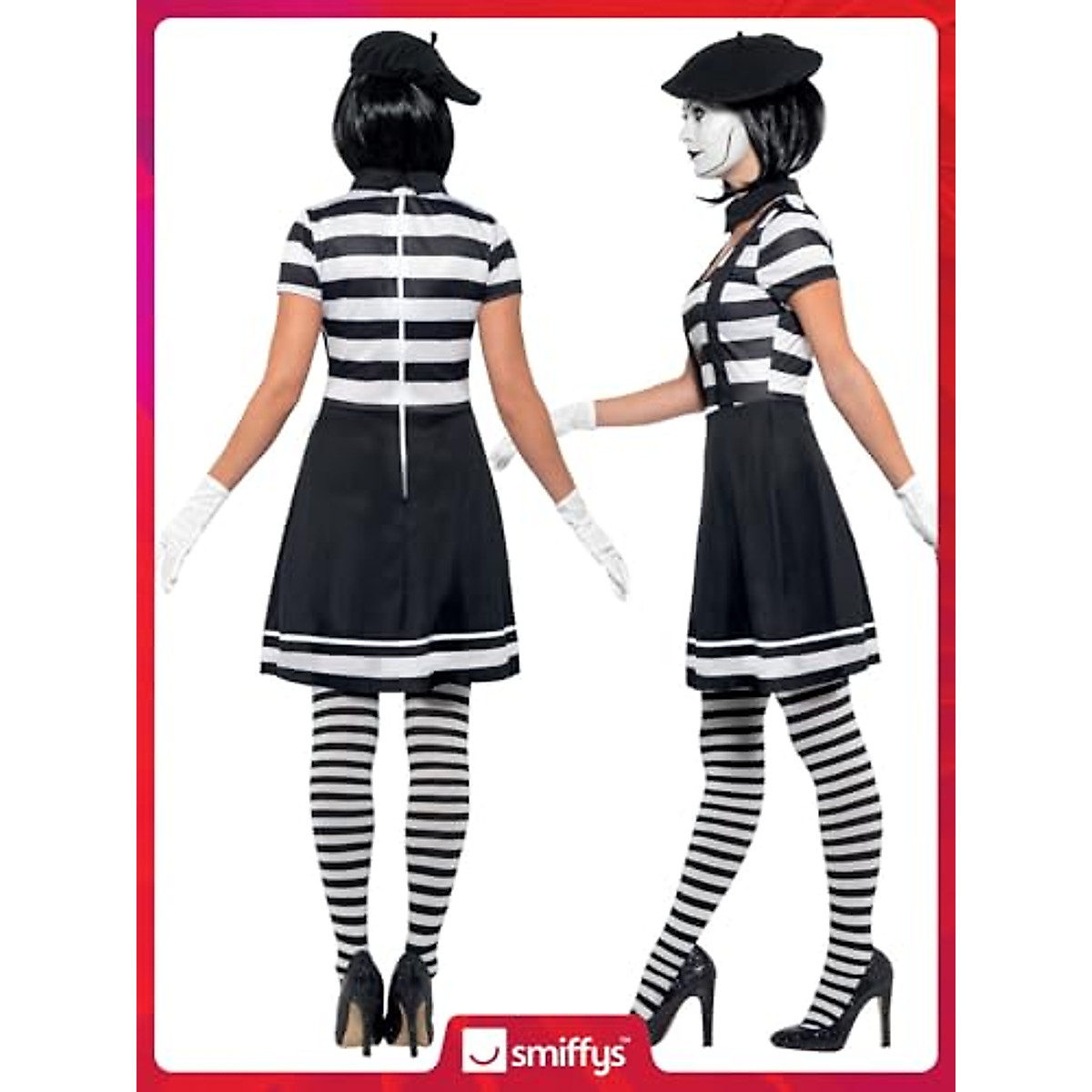 Smiffys womens Lady Mime Artist Adult Sized Costume, Black, M - US Size 10-12