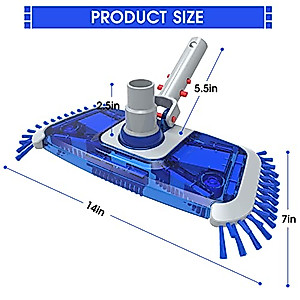 POOLWHALE Jumbo Rectangle Pool Vacuum Head with Side Nylon Bristles, Swivel Hose Connection, EZ Clip Handle,3 Ball Wheels - Connect 1-1/4", 1-1/2" Hose for Cleaning Surface Safe on Vinyl Lined Pools