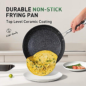 Kitchen Academy Hard Anodized Ceramic Nonstick Frying Pan Set 2 Piece - 9.5“ & 11” Egg Omelet Skillet, Ergonomic Stay-Cool Handles, Induction-Ready & Works on All Cooktops