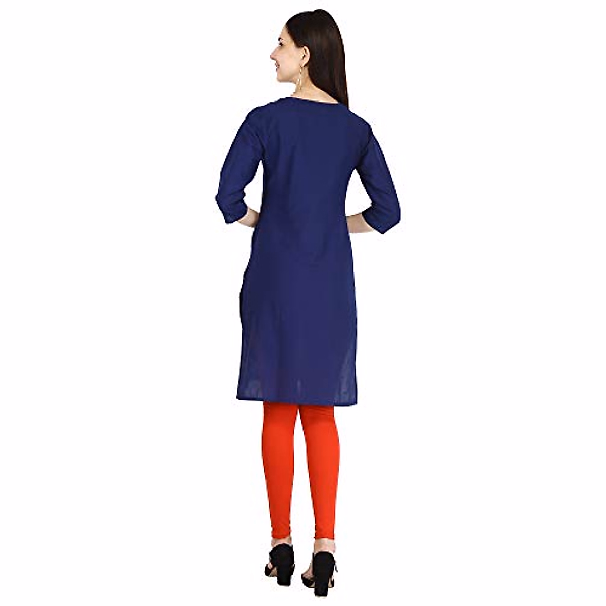 Ramkudi Indian Women's Embroidered Cotton Kurti Dark Blue Top