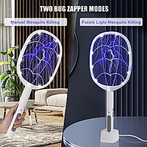 Phosooy Electric Fly Swatter Rackets, 2-in-1 Handhold Bug Zapper with 3000V High Voltage, Plug-in Mosquito Killer Insect Light Trap with 3 Layer Safety Mesh Portable for Indoor Outdoor Use (2)