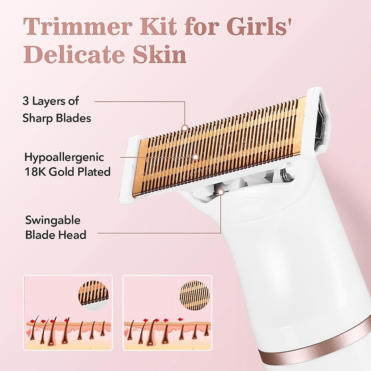 Electric Razors for Women, 4 in 1 Cordless Portable Rechargeable Womens Electric Shaver for Legs Face Eyebrow Nose Pubic Hair Bikini Trimmer, Painless Body Hair Remover by Gurelax