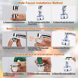 3 Pack Sink Water Filter Faucet, Universal 360 ° Rotating Kitchen Faucet Water Purifier, Bathroom Faucet Filter Removes Chlorine Fluoride Heavy Metals Hard Water for Home Kitchen & Bathroom