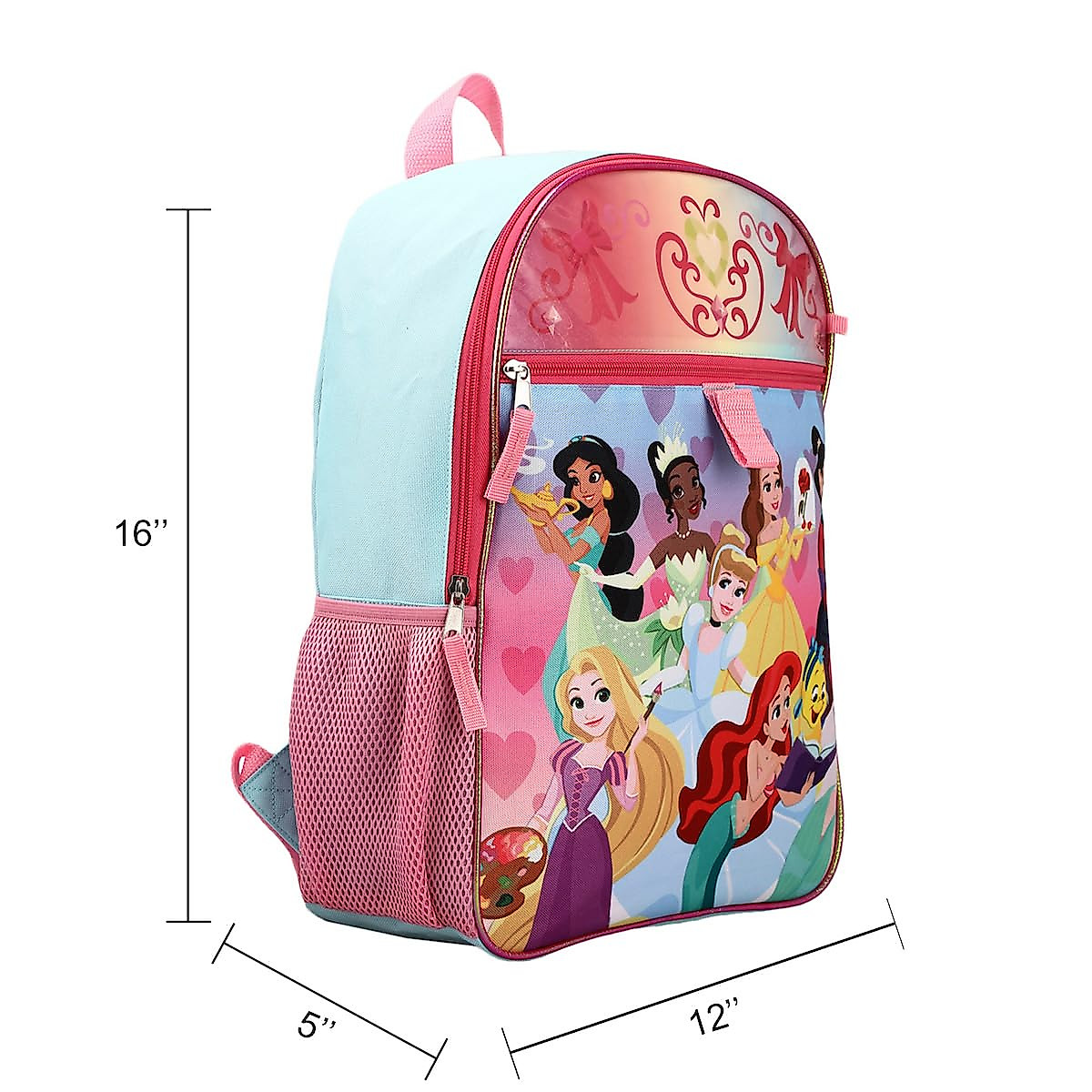 Disney Princesses Backpack With Lunch box set for kids 6 Piece
