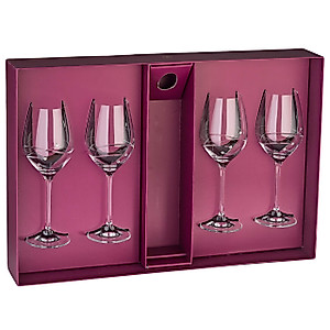 Barski - Handmade Glass - Set of 4 White Wine Glasses with Empty Space in the Center to Fit Your Own Bottle of Wine - Decorated with Real Swarovski Diamonds - Gift Boxed - 12.5 oz.- Made in Europe