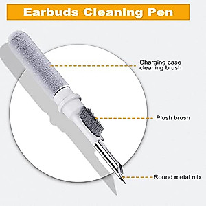Earbud Cleaning Kit, Cleaner Kit for Airpods Multi-Function Airpods Cleaning Pen with Soft Brush Flocking Sponge Cleaning Tools for Bluetooth Earbud Case Headphones Camera Phone White