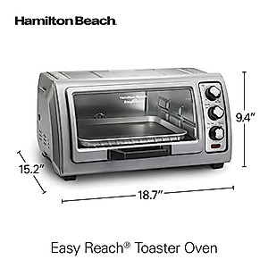 Hamilton Beach 6-Slice Countertop Toaster Oven with Easy Reach Roll-Top Door, Bake Pan, Silver (31127D)