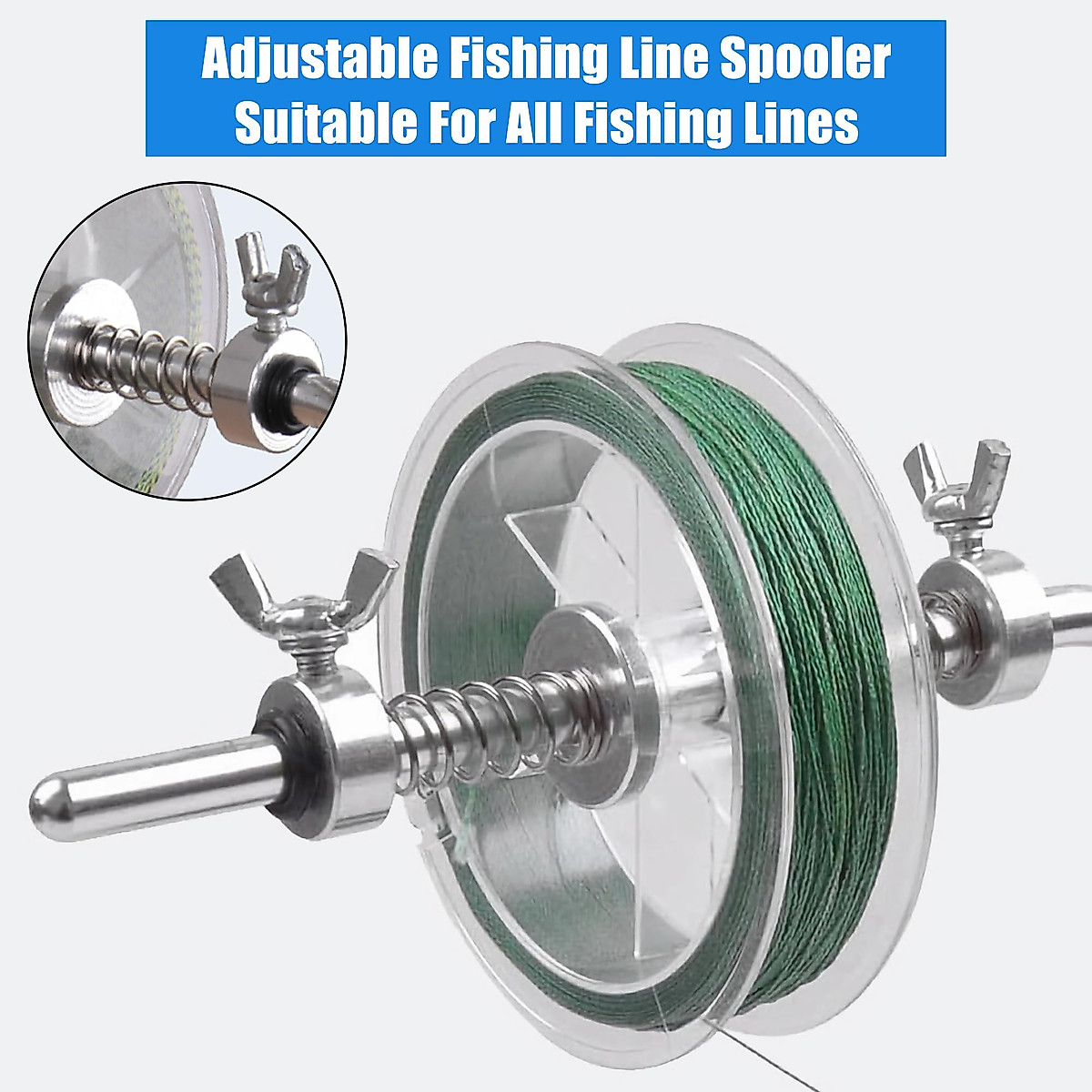 Fishing Line Spooler Fishing Line Winder Spool Tool Adjustable Fishing Reel Spooler with Suction Cup Portable Aluminum Reel Line Spooling Station Machine Winding Device