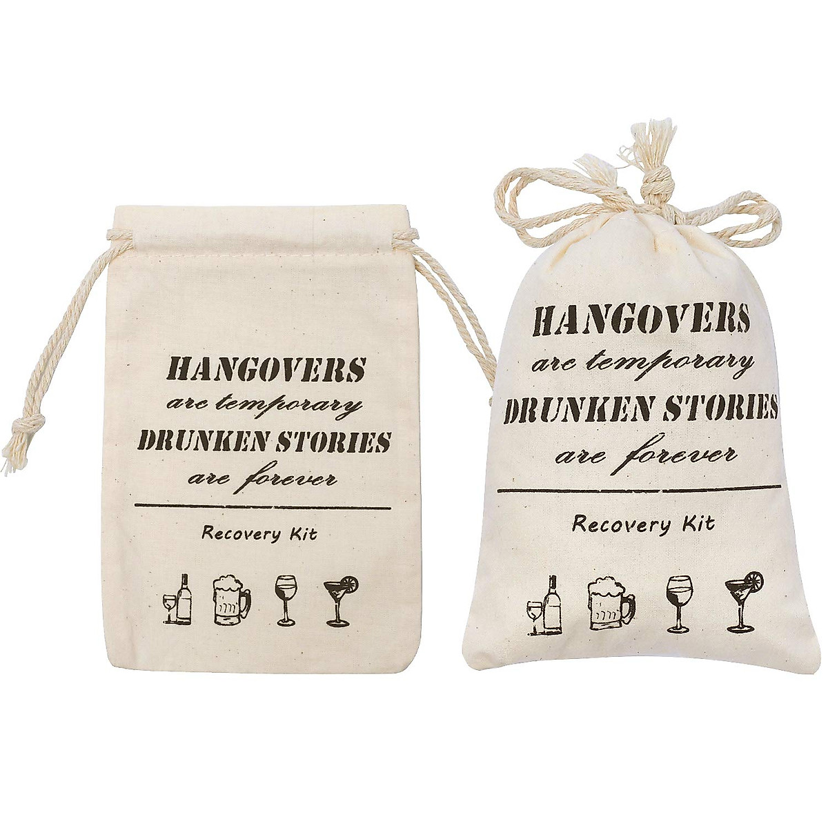 Whaline 20 Pcs Bachelorette Hangover Kit Bags Cotton Gift Bags Muslin Drawstring Party Favors for Wedding Survival Recovery Bachelorette Party and Bridesmaid Gifts (4" x 6")